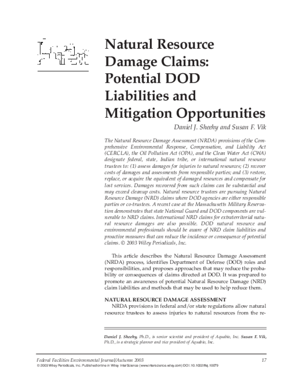 (PDF) Natural resource damage claims: Potential DOD liabilities and ...