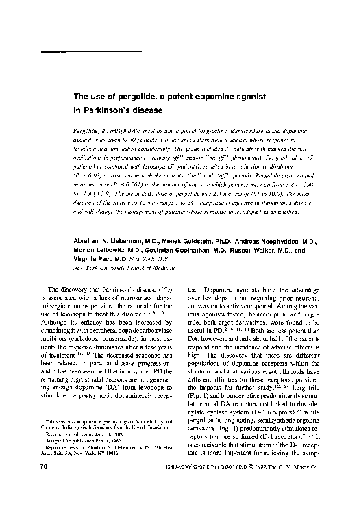 (PDF) The use of pergolide, a potent dopamine agonist, in parkinson's ...
