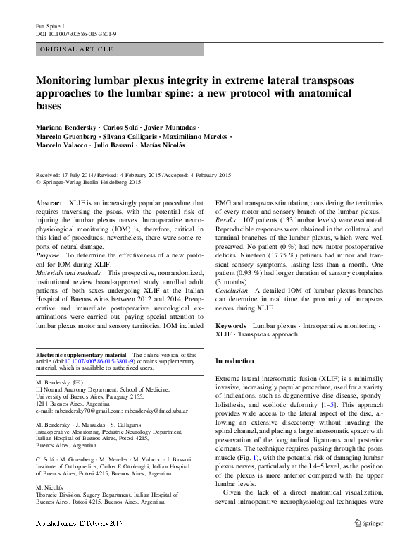 (PDF) Monitoring lumbar plexus integrity in extreme lateral transpsoas ...