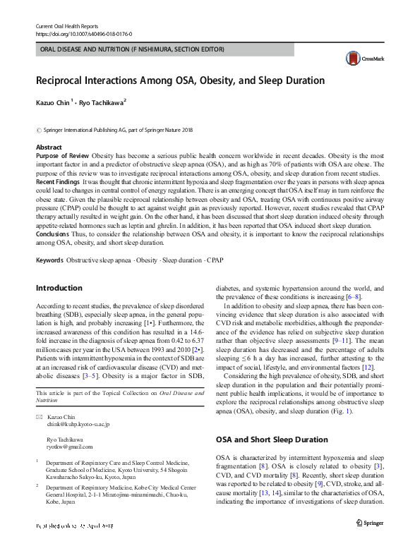 (PDF) Reciprocal Interactions Among OSA, Obesity, and Sleep Duration | Kazuo Chin - Academia.edu