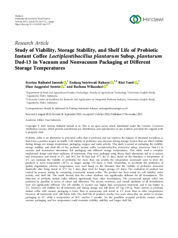 (PDF) Viability and Shelf Life of Probiotic Coffee Under Storage