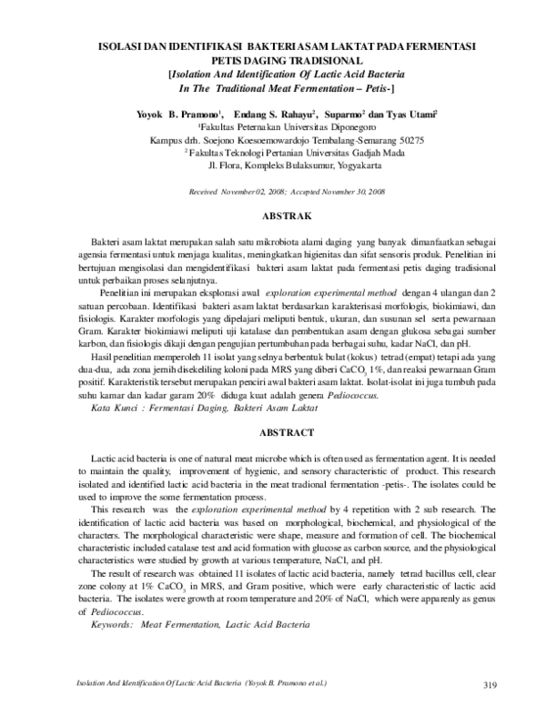 (PDF) Isolation And Identification Of Lactic Acid BacteriaIn The Traditional Meat Fermentation ...