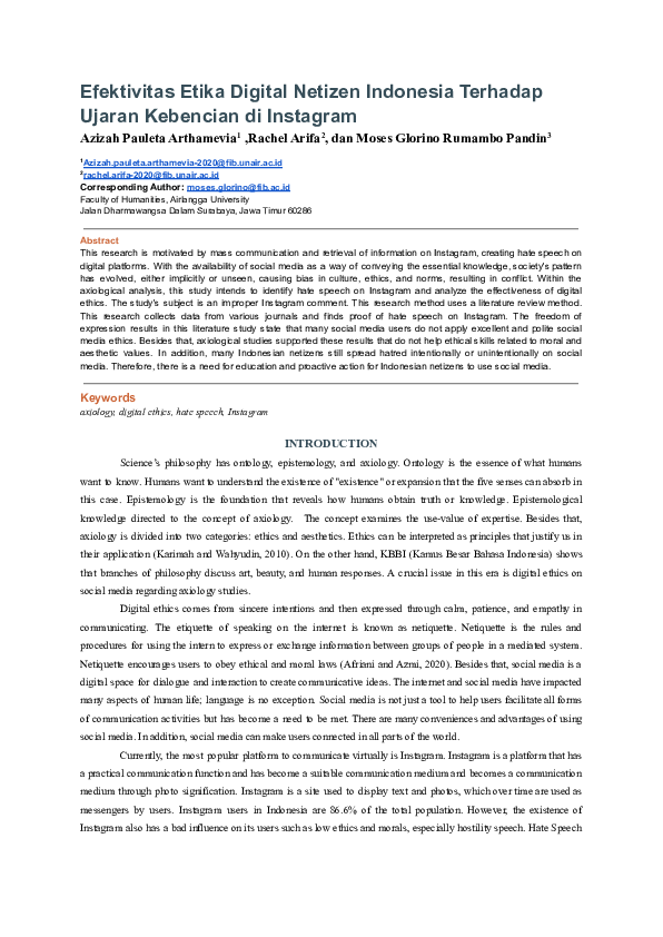 (PDF) Efektivitas Etika Digital Netizen Indonesia Terhadap Ujaran ...