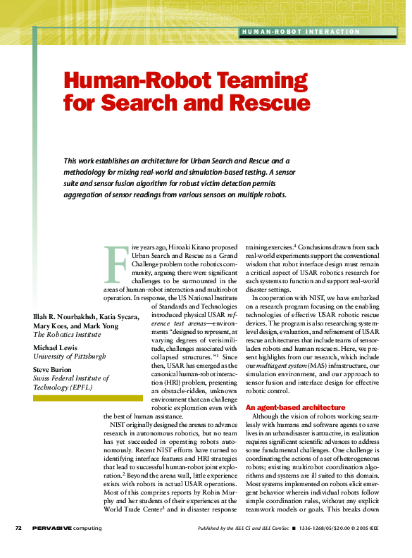(PDF) Human-Robot Teaming for Search and Rescue