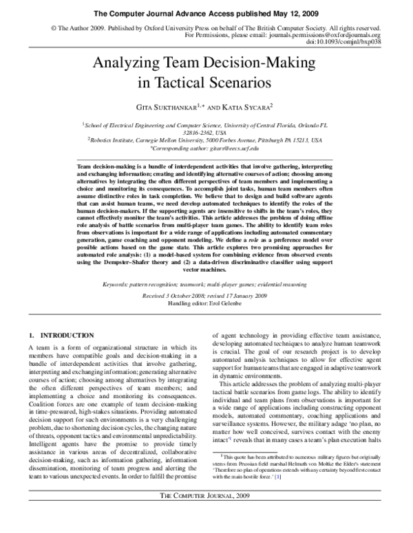 (PDF) Analyzing Team Decision-Making in Tactical Scenarios
