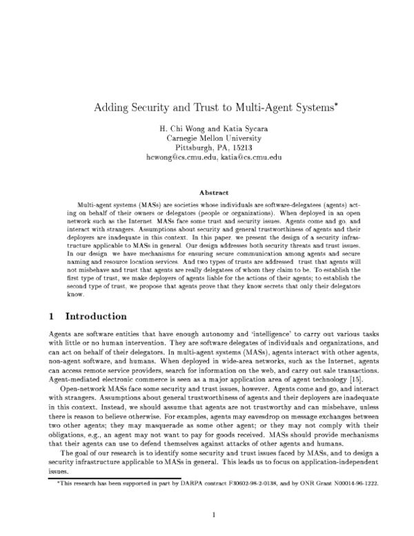 (PDF) Adding security and trust to multiagent systems
