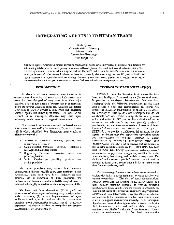(PDF) Integrating Agents into Human Teams
