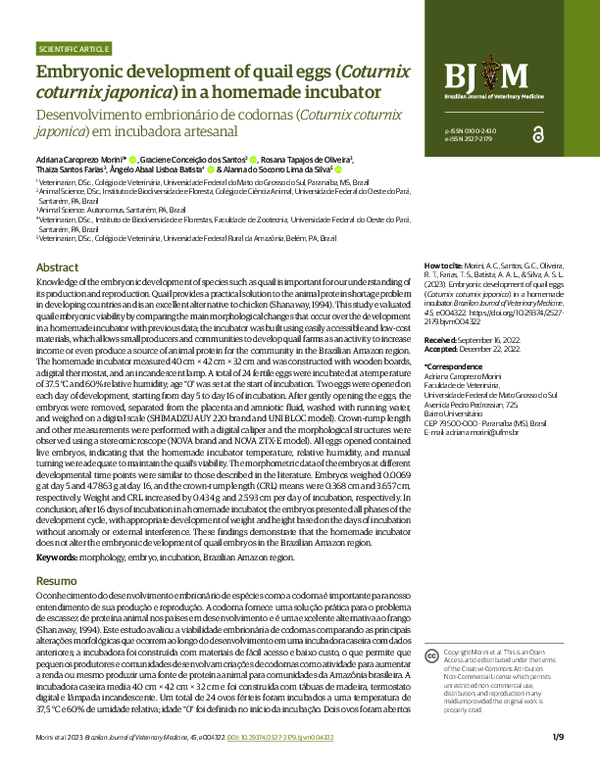 (PDF) Embryonic development of quail eggs (Coturnix coturnix japonica ...