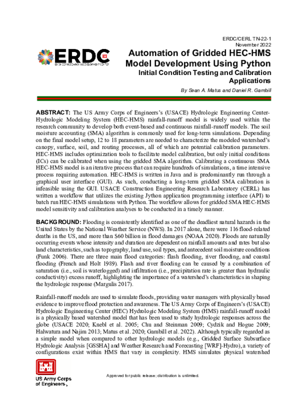Pdf Automation Of Gridded Hec Hms Model Development Using Python Initial Condition Testing
