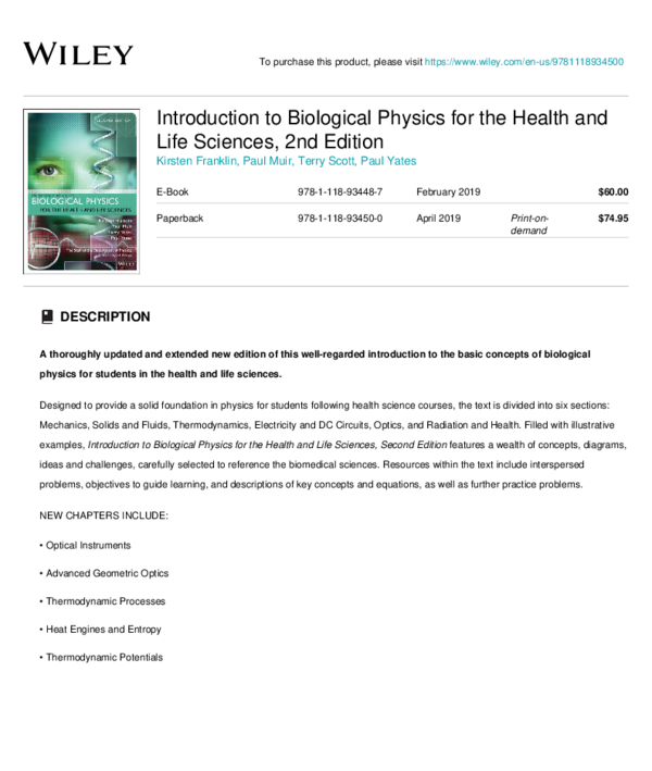 (PDF) Introduction to biological physics for the health and life sciences