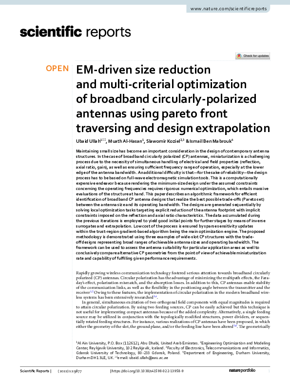 (PDF) EM-driven size reduction and multi-criterial optimization of broadband circularly ...