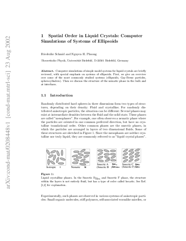 (PDF) Spatial Order in Liquid Crystals: Computer Simulations of Systems of Ellipsoids | K59 ...