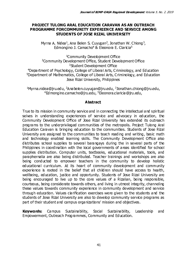 (PDF) Project Tulong Aral Education Caravan as an Outreach Programme ...