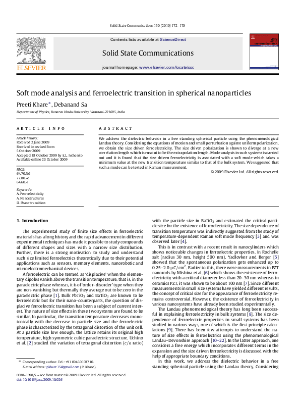(PDF) Soft mode analysis and ferroelectric transition in spherical nanoparticles