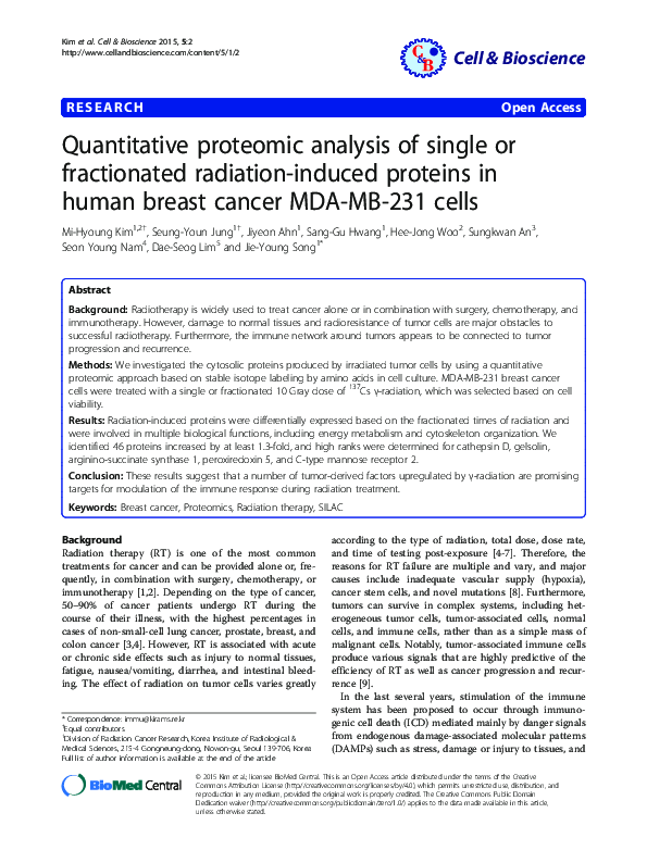 (PDF) Quantitative proteomic analysis of single or fractionated radiation-induced proteins in ...