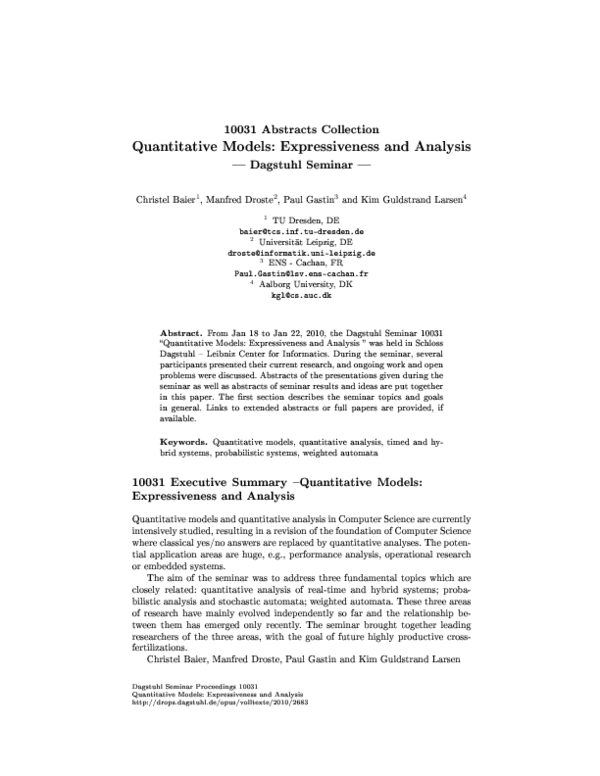 (PDF) 10031 Abstracts Collection – Quantitative Models: Expressiveness ...