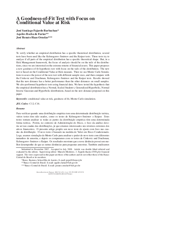 Pdf A Goodness Of Fit Test With Focus On Conditional Value At Risk