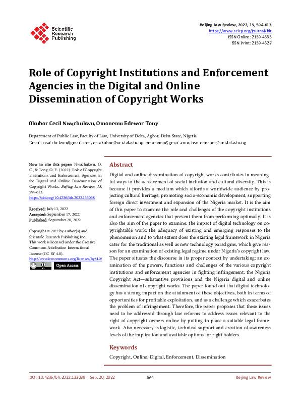 (PDF) Role of Copyright Institutions and Enforcement Agencies in the ...