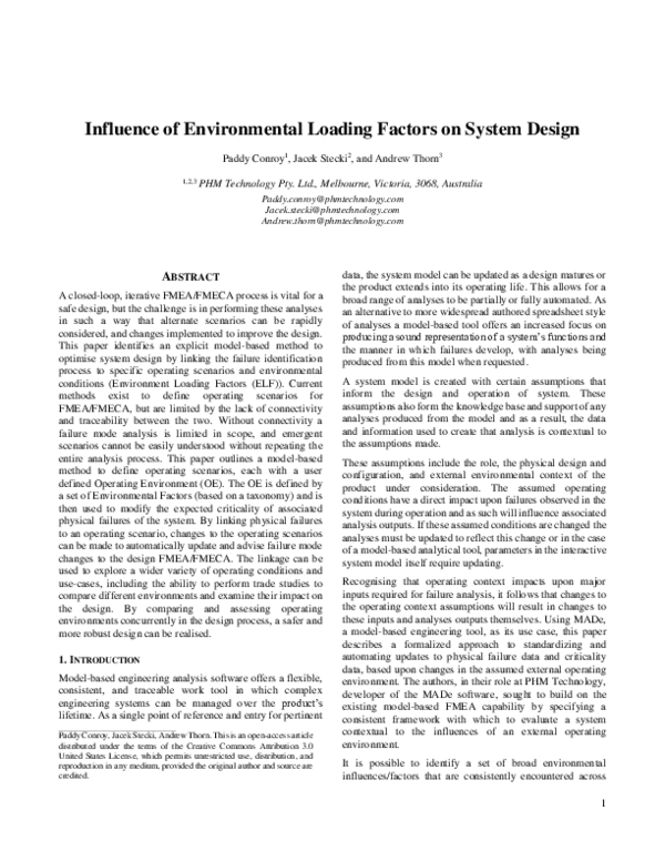 (PDF) Influence of Environmental Loading Factors on System Design ...