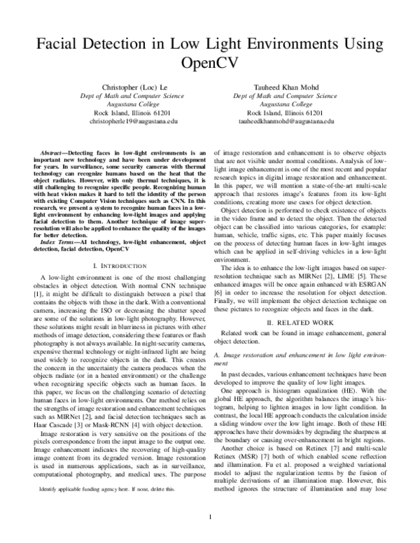 (PDF) Facial Detection in Low Light Environments Using OpenCV