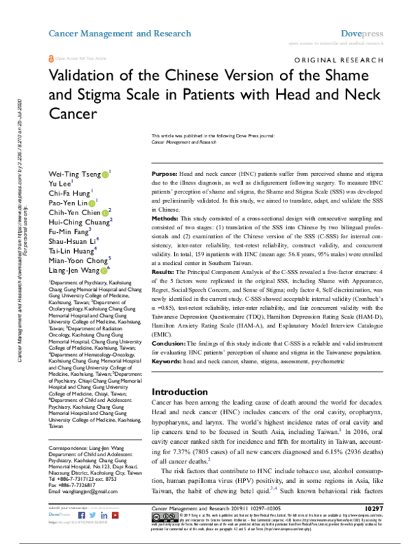 (PDF) Validation of the Chinese Version of the Shame and Stigma Scale ...