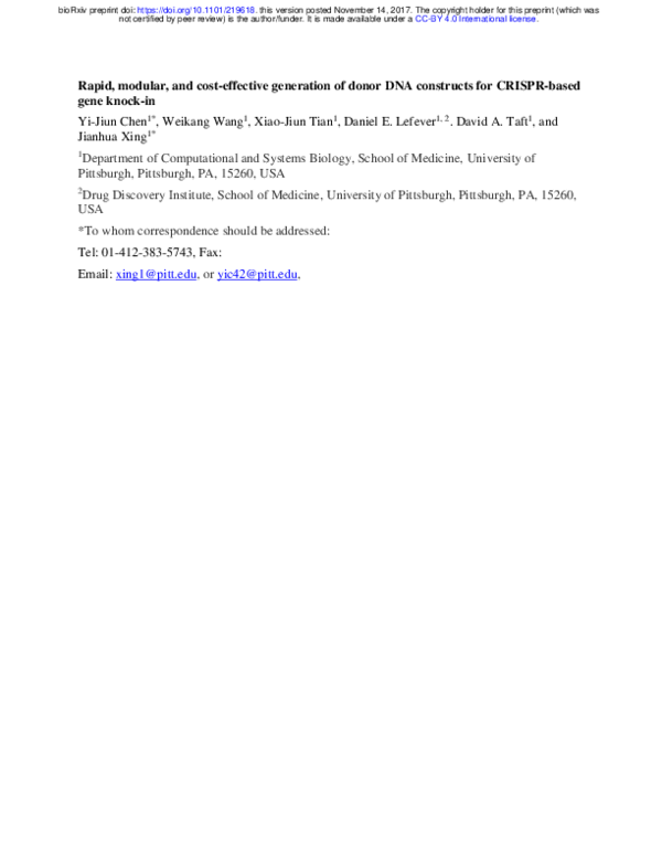 (PDF) Rapid, modular, and cost-effective generation of donor DNA constructs for CRISPR-based ...