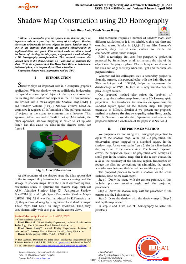 (PDF) Shadow Map Construction using 2D Homography