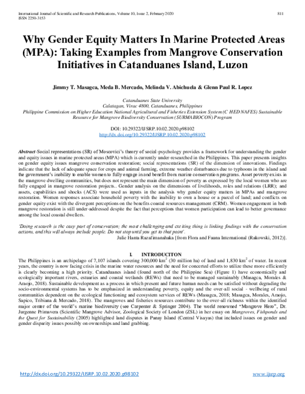 (PDF) Why Gender Equity Matters In Marine Protected Areas (Mpa): Taking ...