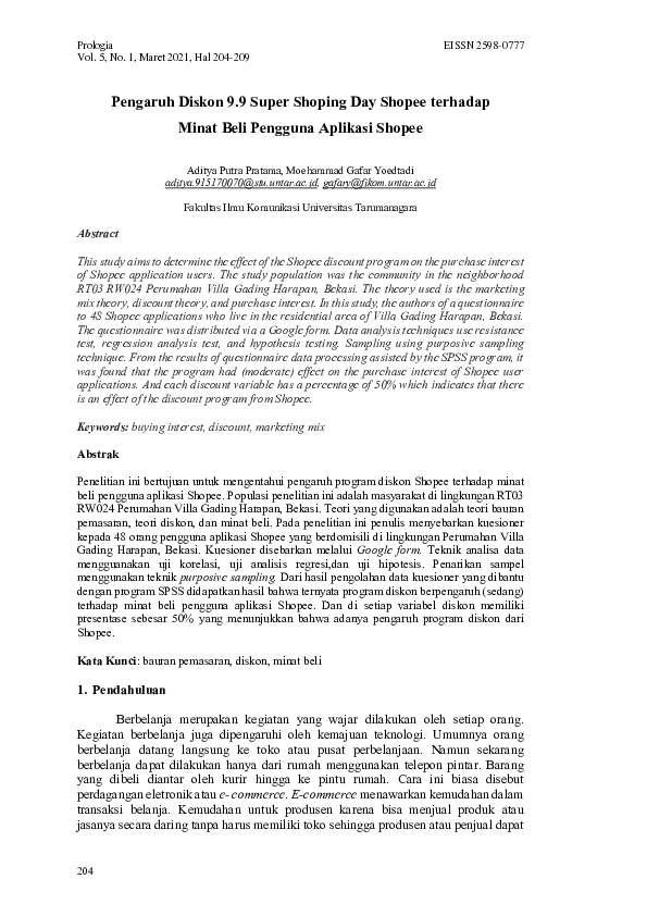 (PDF) Pengaruh Diskon 9.9 Super Shoping Day Shopee terhadap Minat Beli Pengguna Aplikasi Shopee