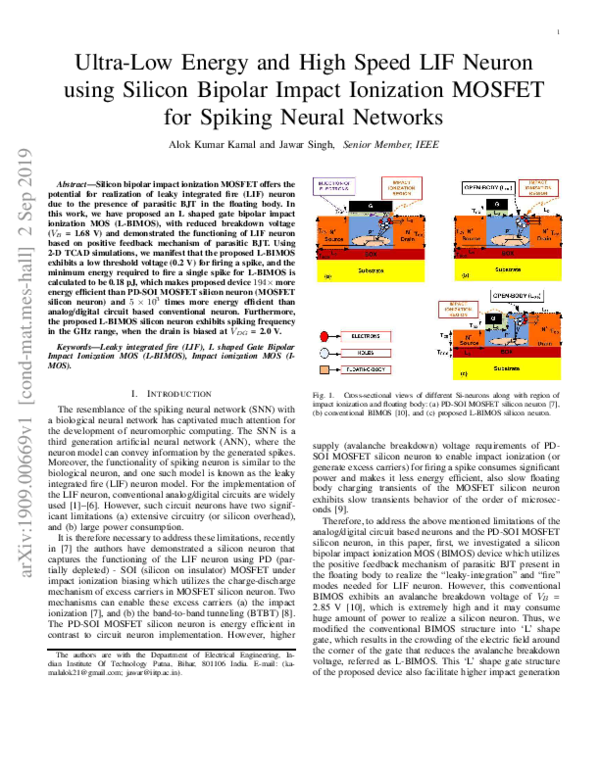 (PDF) Ultra-Low Energy and High Speed LIF Neuron using Silicon Bipolar Impact Ionization MOSFET ...