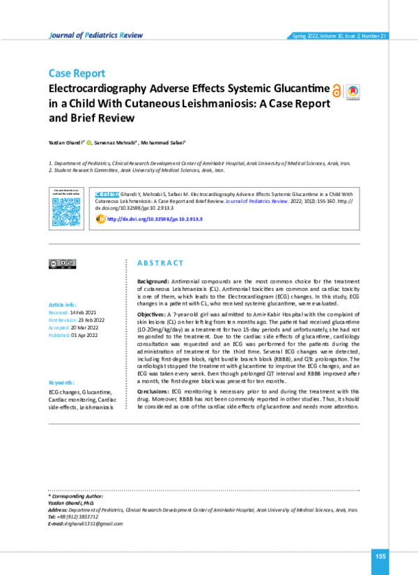 (PDF) Electrocardiography Adverse Effects Systemic Glucantime in a ...