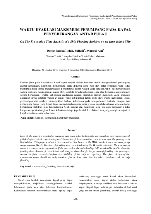 (PDF) Waktu Evakuasi Maksimum Penumpang Pada Kapal Penyeberangan Antar ...