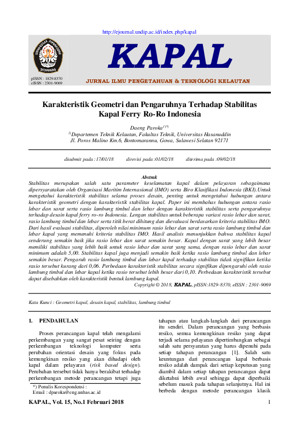 (PDF) Karakteristik Geometri dan Pengaruhnya Terhadap Stabilitas Kapal ...