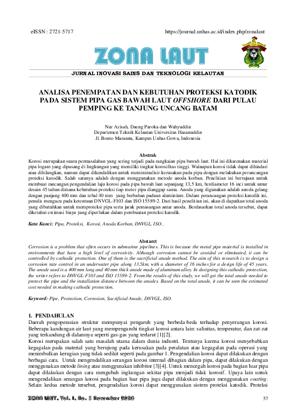 (PDF) Analisa Penempatan Dan Kebutuhan Proteksi Katodik Pada Sistem ...