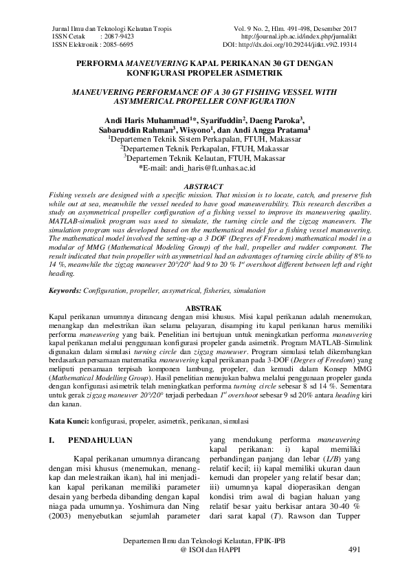 (PDF) Maneuvering Performance of a 30 GT Fishing Vessel with ...