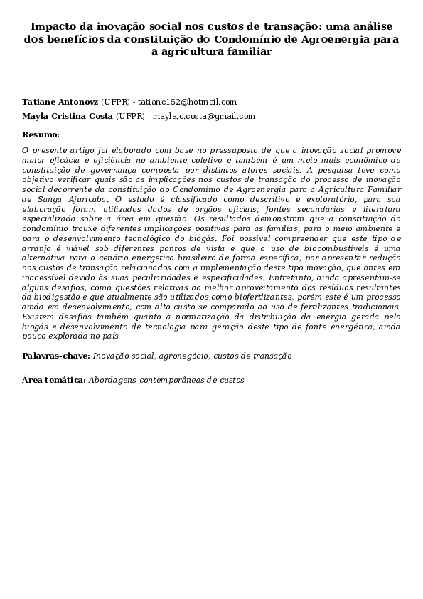 (PDF) Impacto Da Inovação Social Nos Custos De Transação: Uma Análise ...