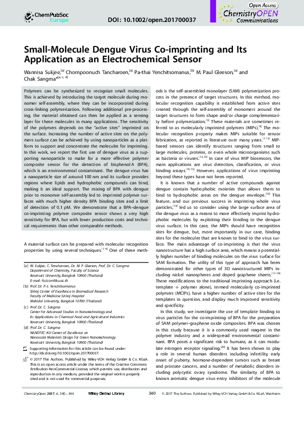 Pdf Dengue Virus Based Sensor For Bpa Detection