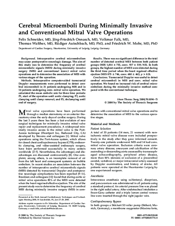 (PDF) Cerebral microemboli during minimally invasive and conventional ...