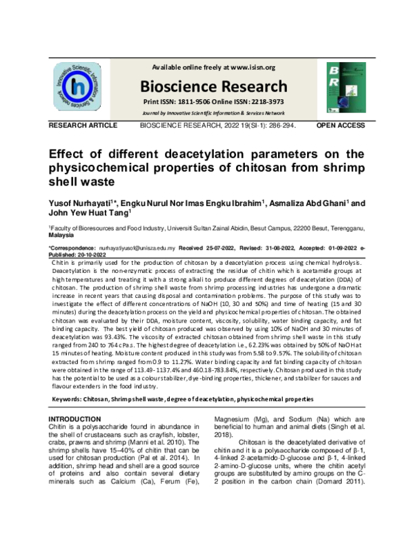 (PDF) Effect of different deacetylation parameters on the physicochemical properties of chitosan ...