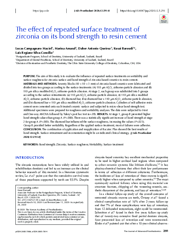 (PDF) The effect of repeated surface treatment of zirconia on its bond ...