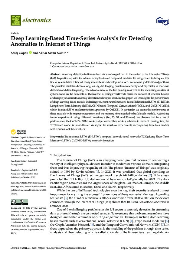 (PDF) Deep Learning-Based Time-Series Analysis for Detecting Anomalies in Internet of Things