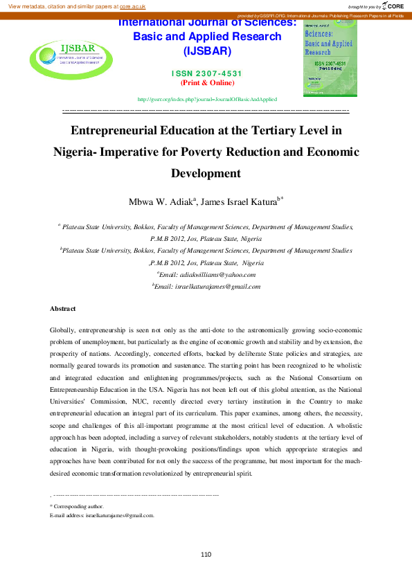 Pdf Entrepreneurial Education At The Tertiary Level In Nigeria 1196