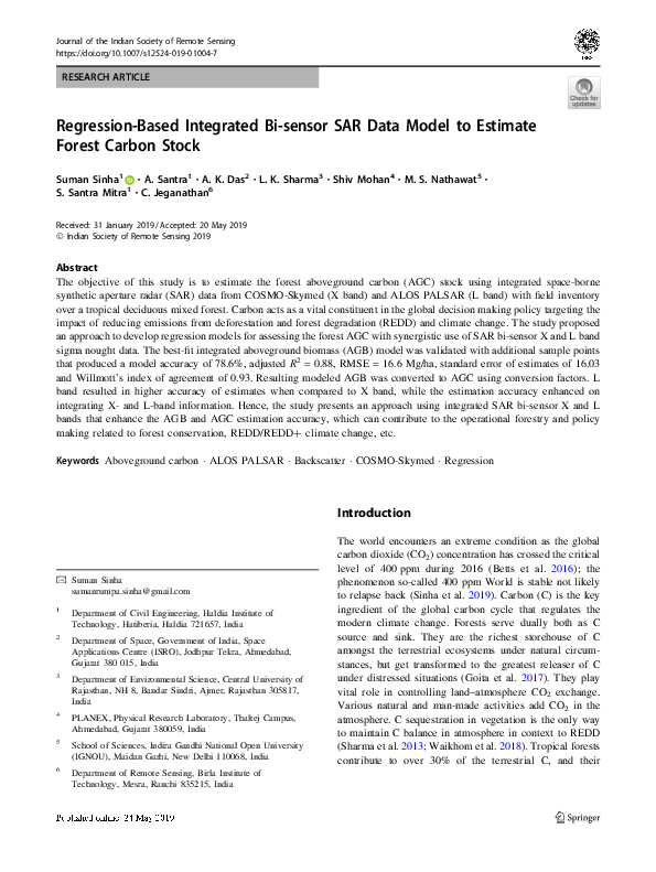 (PDF) Regression-Based Integrated Bi-sensor SAR Data Model to Estimate Forest Carbon Stock