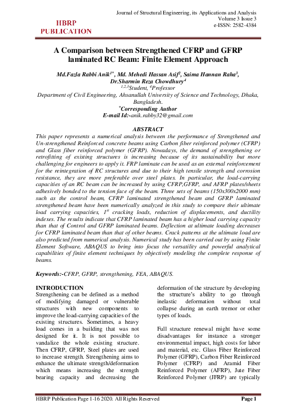 Pdf A Comparison Between Strengthened Cfrp And Gfrp Laminated Rc Beam Finite Element Approach