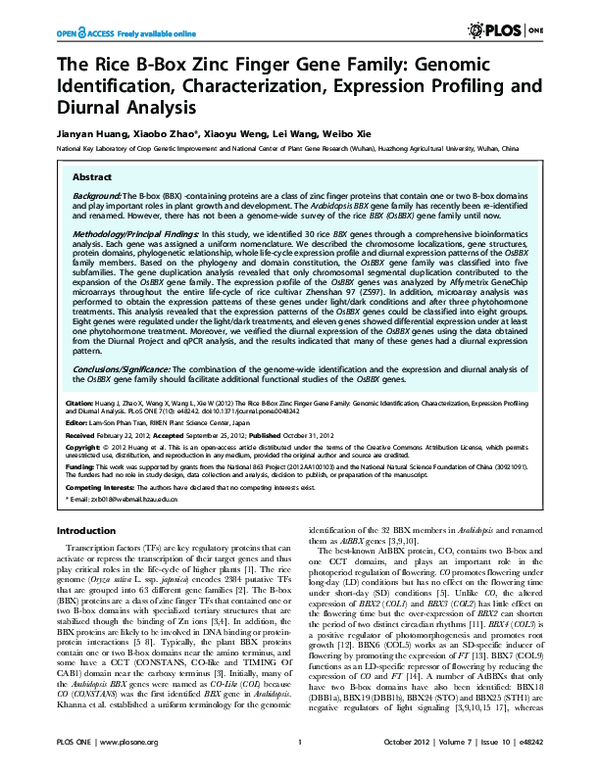 (PDF) The Rice B-Box Zinc Finger Gene Family: Genomic Identification ...