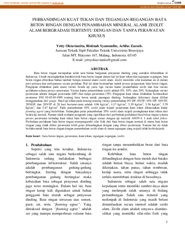 (PDF) Perbandingan Kuat Tekan Dan Tegangan-Regangan Bata Beton Ringan Dengan Penambahan Mineral ...