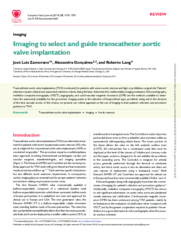 (PDF) Imaging to select and guide transcatheter aortic valve implantation
