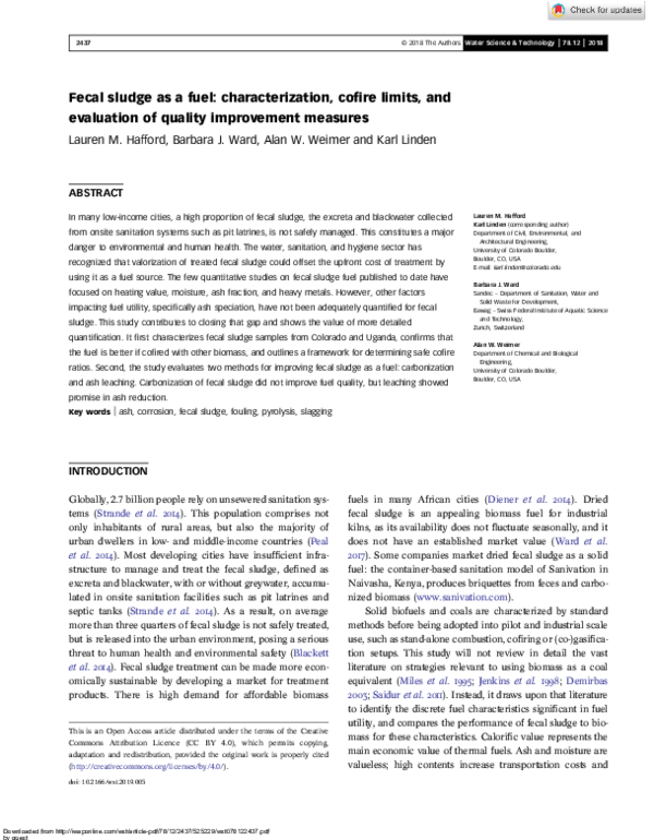 (PDF) Fecal sludge as a fuel: characterization, cofire limits, and ...