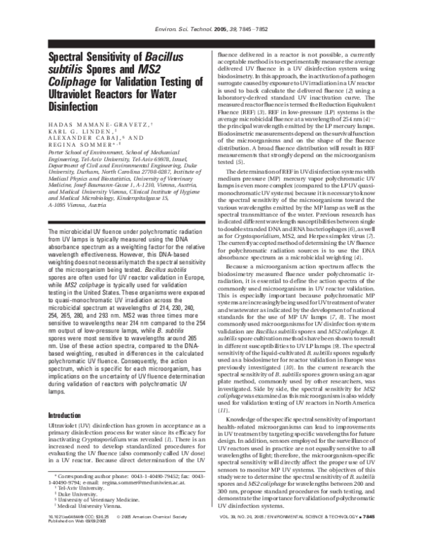(PDF) Spectral Sensitivity of Bacillus subtilis Spores and MS2 ...