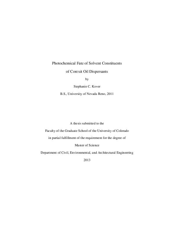 (PDF) Photochemical fate of solvent constituents of Corexit oil dispersants